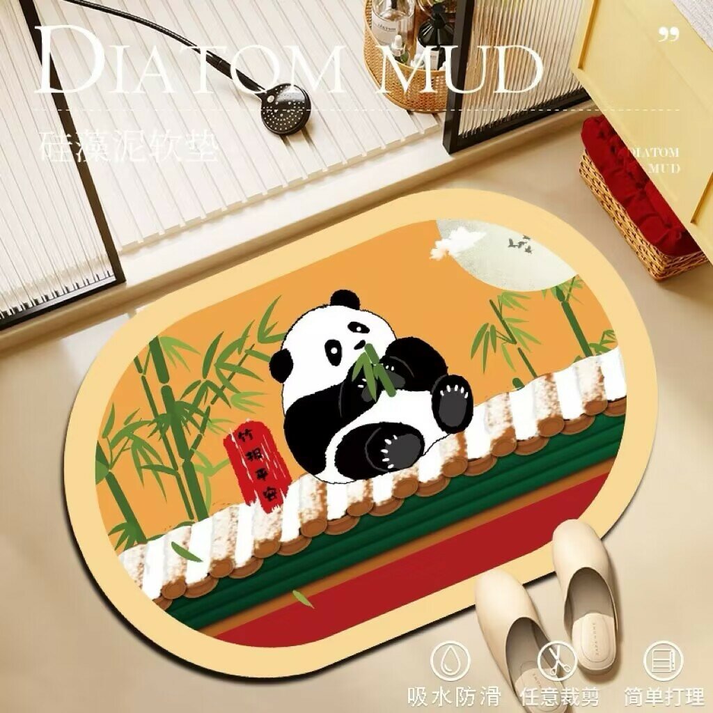 Впитывающий коврик для ванной в китайском стиле с цветочным рисунком панды, мягкий коврик из диатомитовой земли, нескользящий коврик для ванной, быстросохнущий коврик.