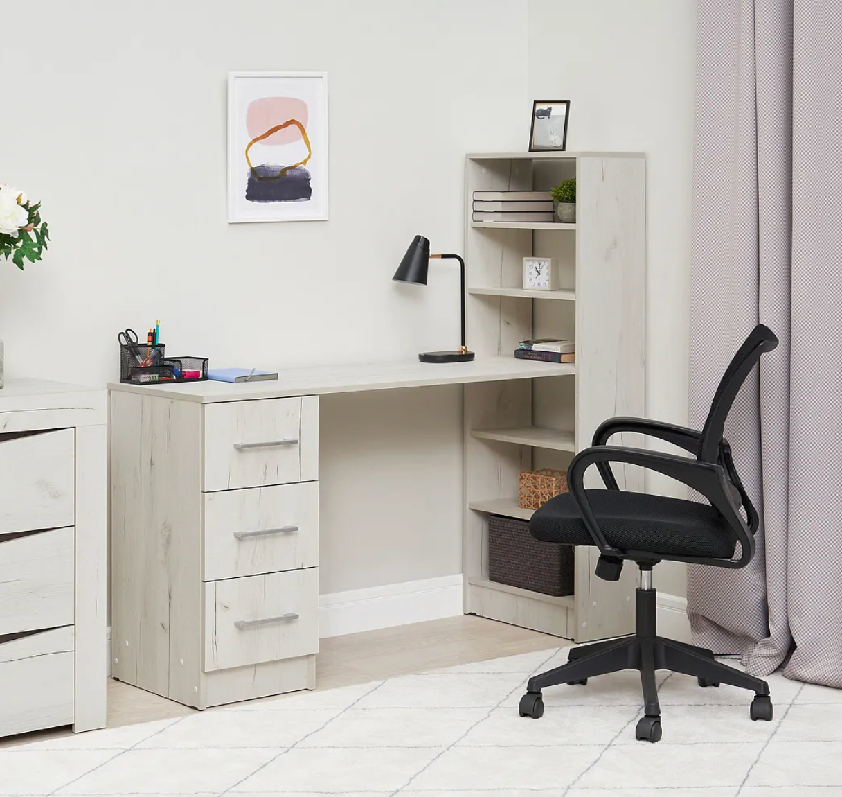 Рабочий письменный стол Гранд большой, 145×135×50 см, дуб крафт белый