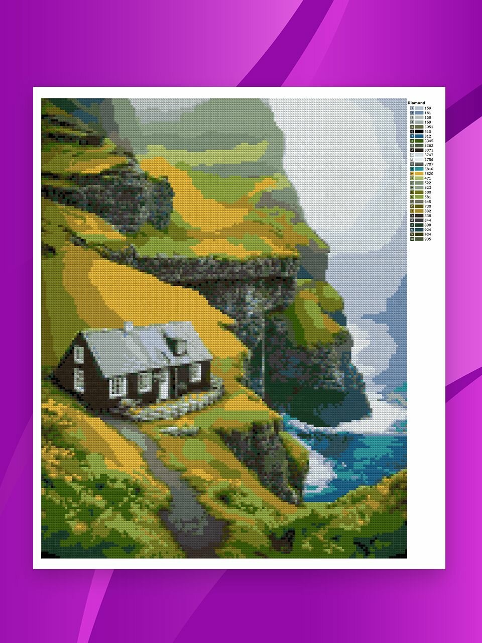 Алмазная мозаика без подрамника - вышивка Домик в горах 40 х 50 см