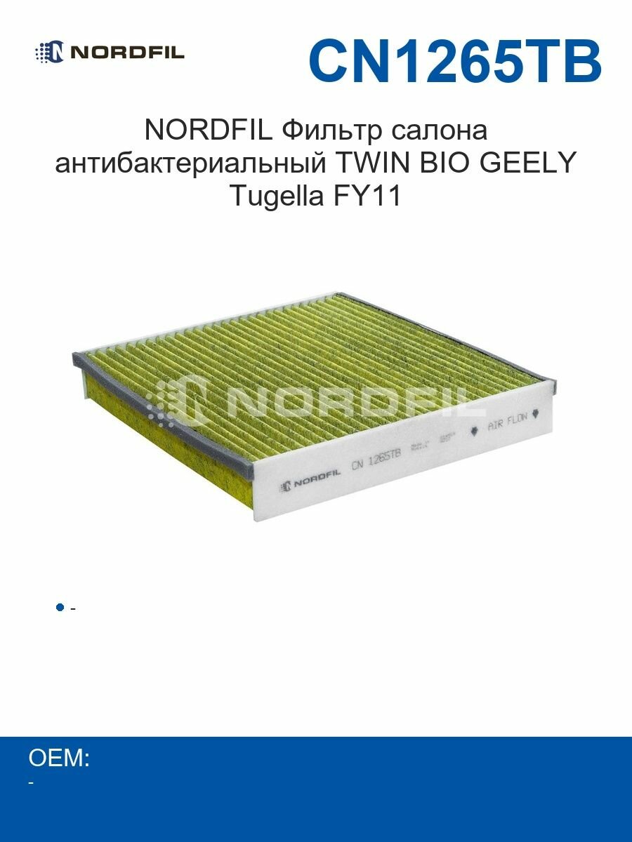 NORDFIL Фильтр салона антибактериальный TWIN BIO GEELY Tugella FY11
