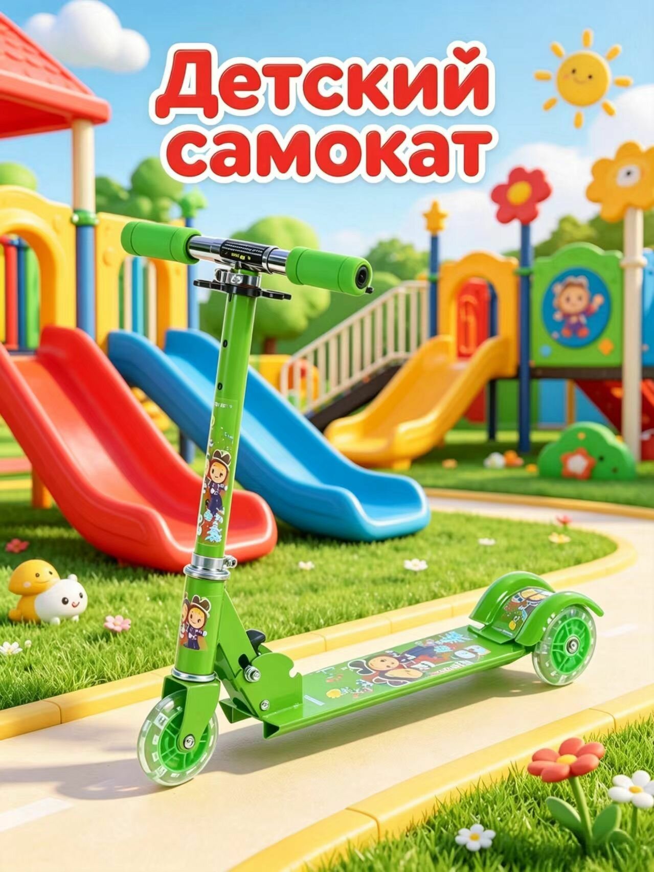 Детский самокат, прочный, из железа, с амортизацией железа