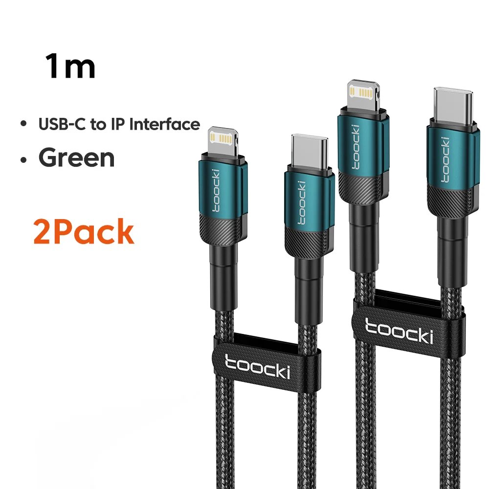 Кабель Toocki USB C-Lightning PD 27W Для Быстрой Зарядки iPhone 14/13 Pro C-L 1M Green 2Pcs