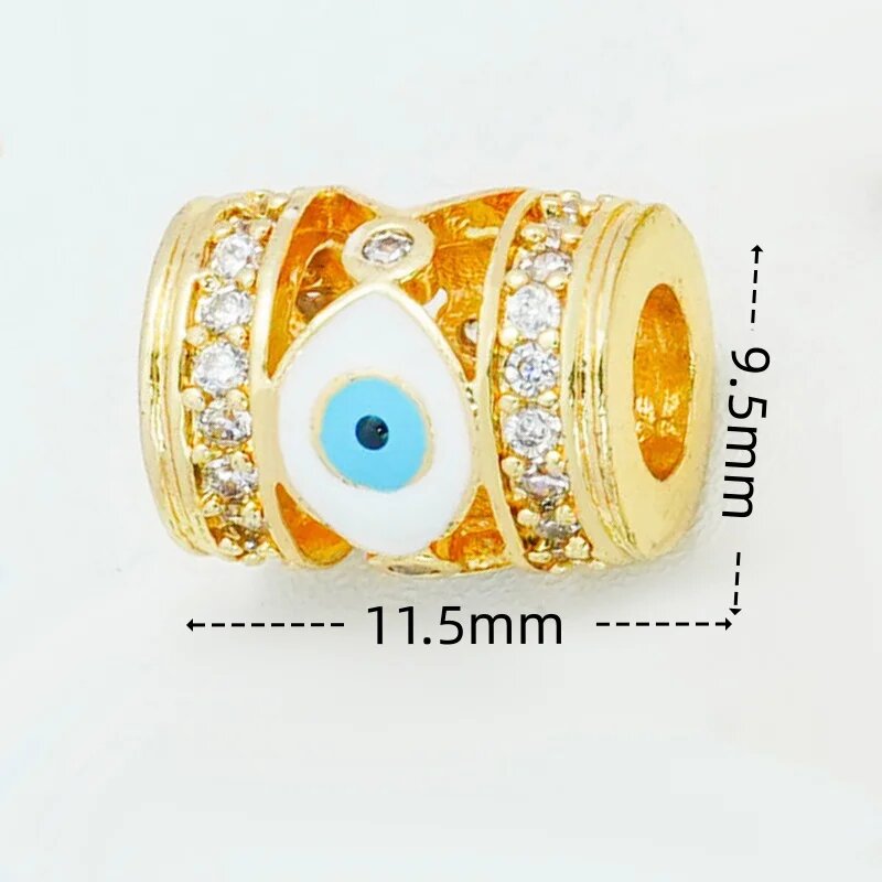 Бусина Evil Eye, латунь, циркон, 11.5x9.5 мм, SC0084-Gold-White