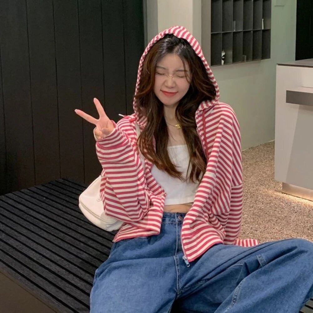 Женские американские винтажные толстовки в горошек Y2K XL, 5198-Red Striped