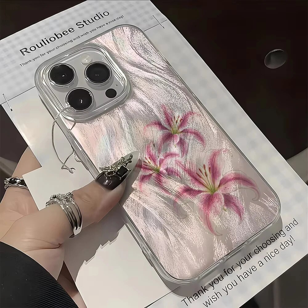 Романтичный чехол для телефона с розовым узором из лилий для iPhone 17 Pro Max 16 iPhone17 Про Макс