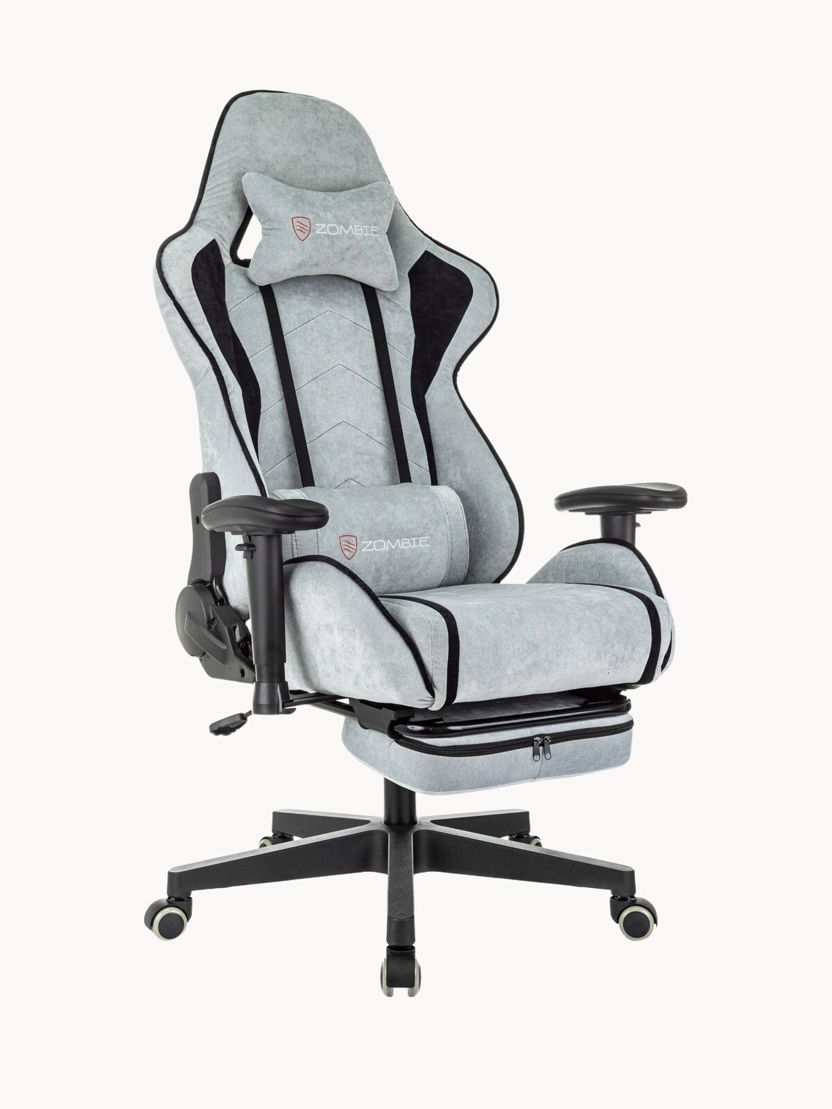 Кресло геймерское Zombie Drift/F серо-голубой/черный крестов. пластик подст. для ног