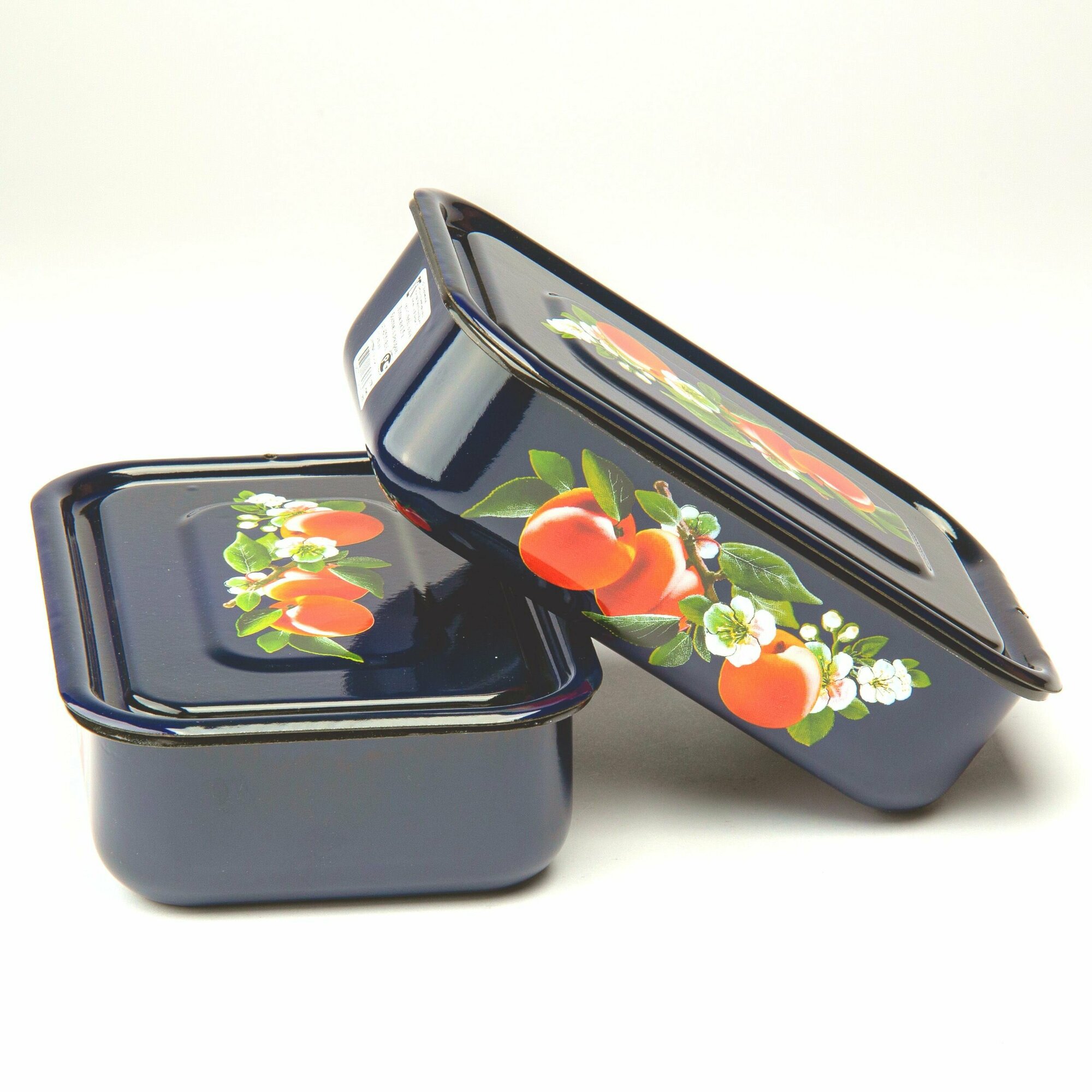 Лоток, судок эмалированный 2 штуки по 1,5л с рисунком для заливного, для холодца, для хранения продуктов