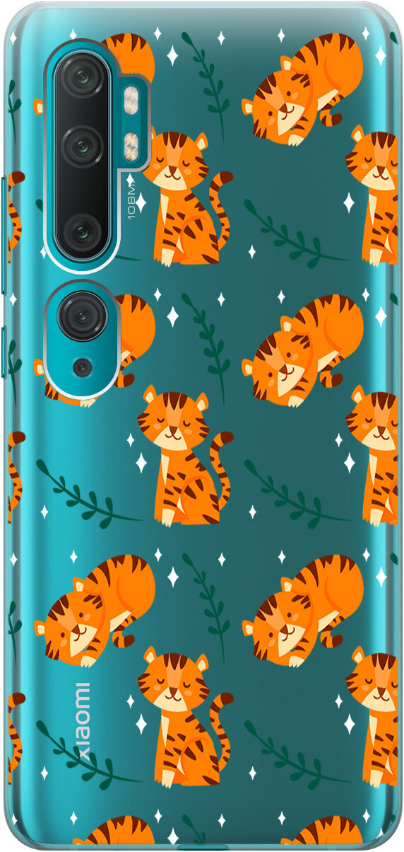 Силиконовый чехол на Xiaomi Mi Note 10, Note 10 Pro, Сяоми Ми Ноут 10, Ми Ноут 10 Про с 3D принтом "Tigers" прозрачный