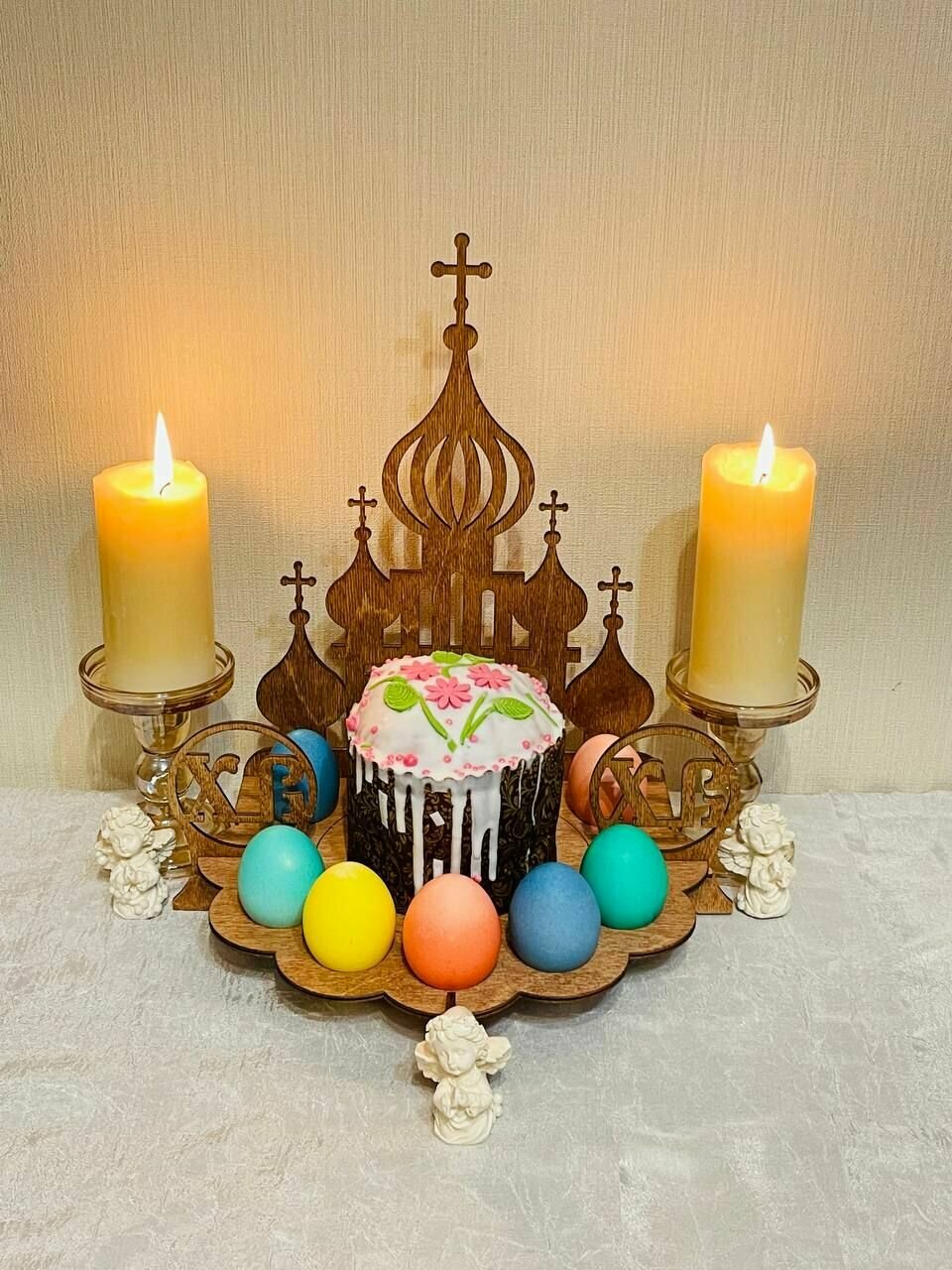 Подставка для яиц и кулича пасхальная деревянная