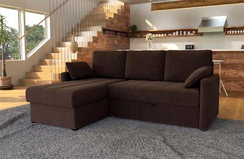 Диван DiHall Римини, угловой, раскладной, велюр, ящик для белья