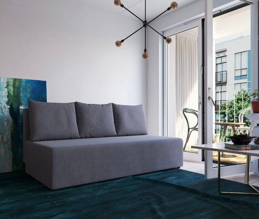 Диван прямой DiHall Каир, серый, еврокнижка, без подлокотников, антивандальный