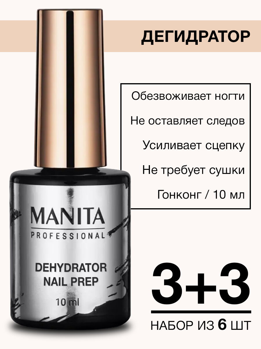 Дегидратор для ногтей и гель-лака Manita Nail Prep обезжириватель с кисточкой, 10 мл - 6 шт.