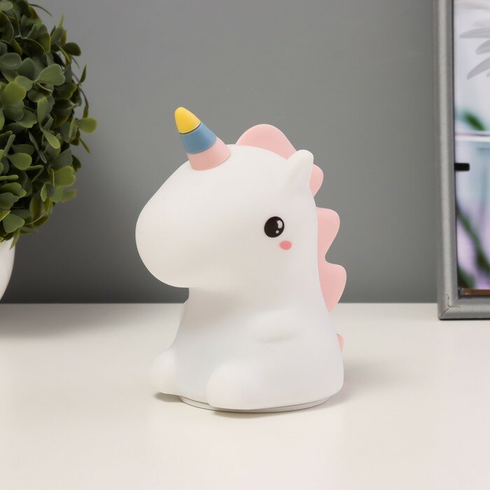 Фигурка светящаяся RISALUX «Единорог», LED-ночник, мякиш, USB, АКБ, белый, 9.5×13×14.5 см