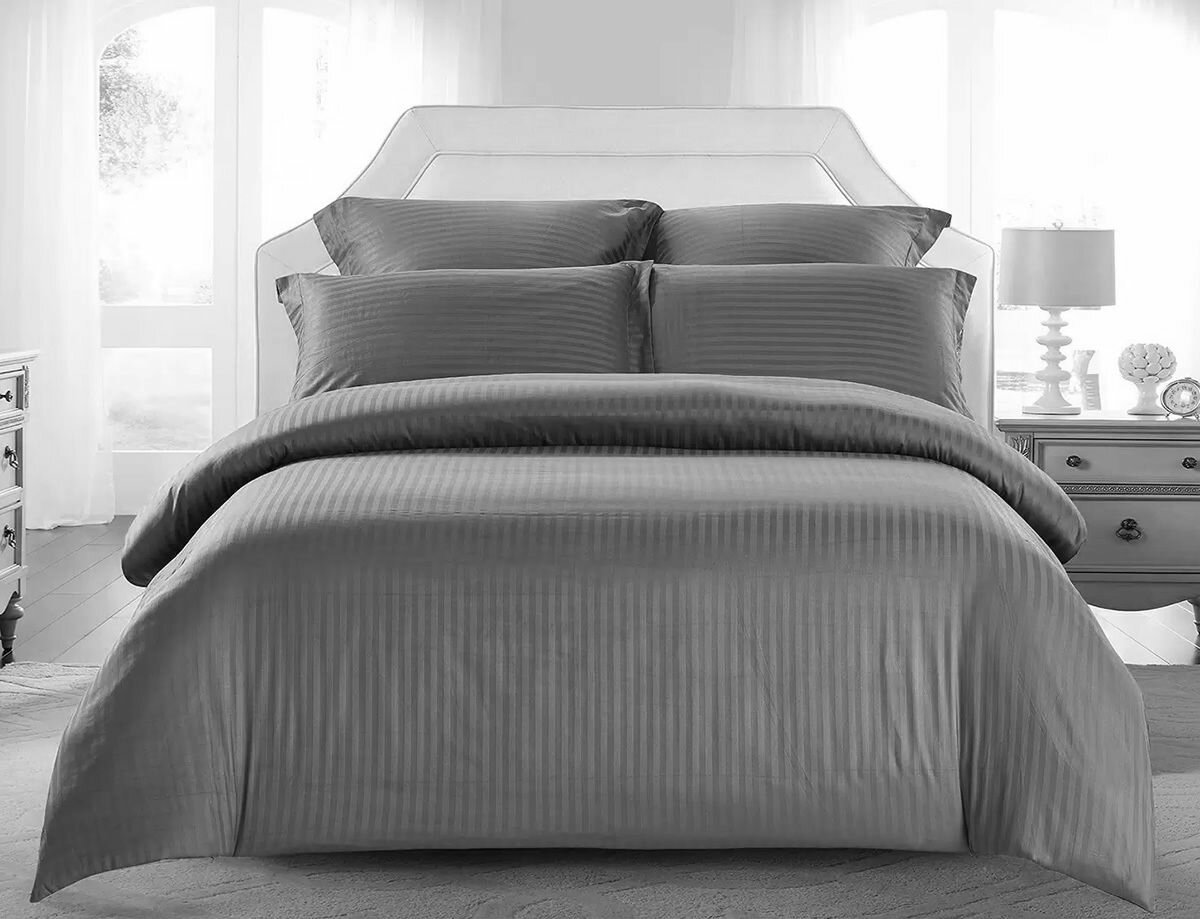 Простыня страйп-сатин 280х280 - 130 - Сланцево-серый 1х1