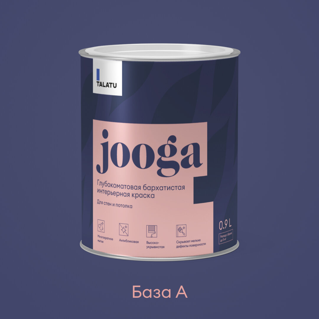 Краска для стен и потолков, Talatu Jooga, глубокоматовая, база А, белая, 0,9 л