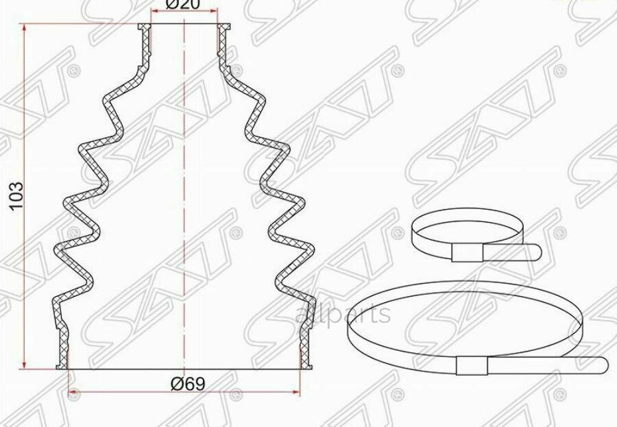 SAT C-1608 Пыльник шрус наружный CHEVROLET AVEO 1.2 ABS 02-08 (2 хомута. резина)
