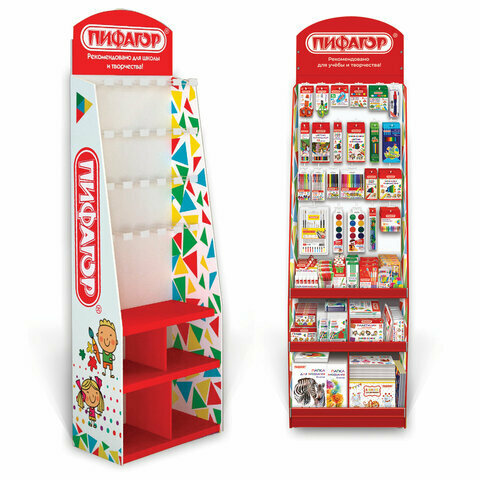 Стойка для размещения товара напольная пифагор, 200х60х40 см, 3 полки, 25 крючков, картон, 503692