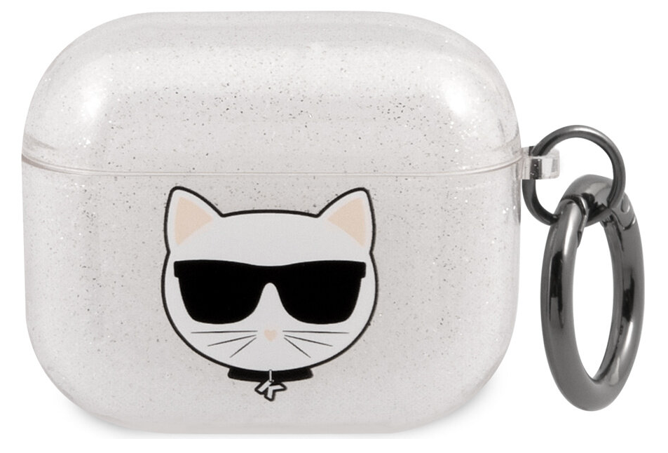 Чехол с карабином CG Mobile Karl Lagerfeld TPU Choupette Glitters with ring для AirPods 3, цвет Серебристый (KLA3UCHGS)