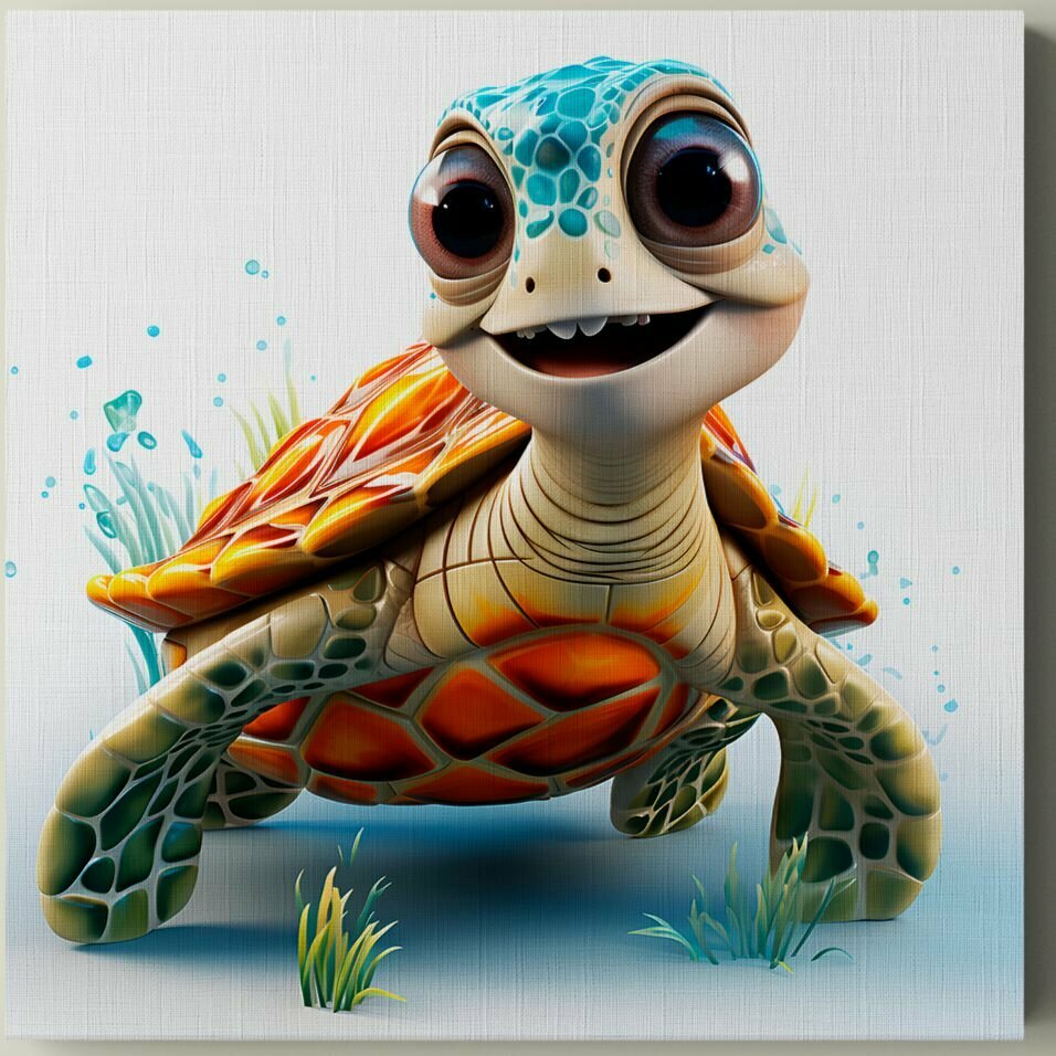 Картина для интерьера 45 х 45 см. Черепашка
