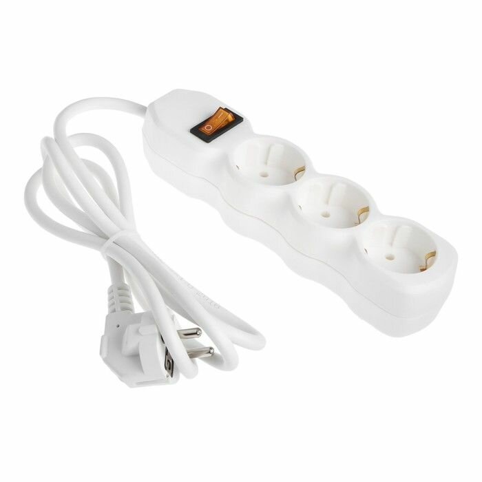Удлинитель Luazon Lighting 3 розетки, 1.5 м, 16 А, 3500 Вт, ПВС 3х1 мм2, заземление и выключатель