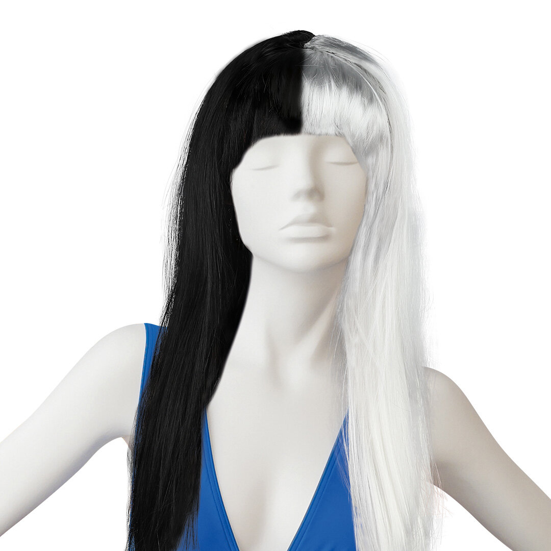 Парик карнавальный, 180 гр, Классик Круэлла, Черный/Белый, 1