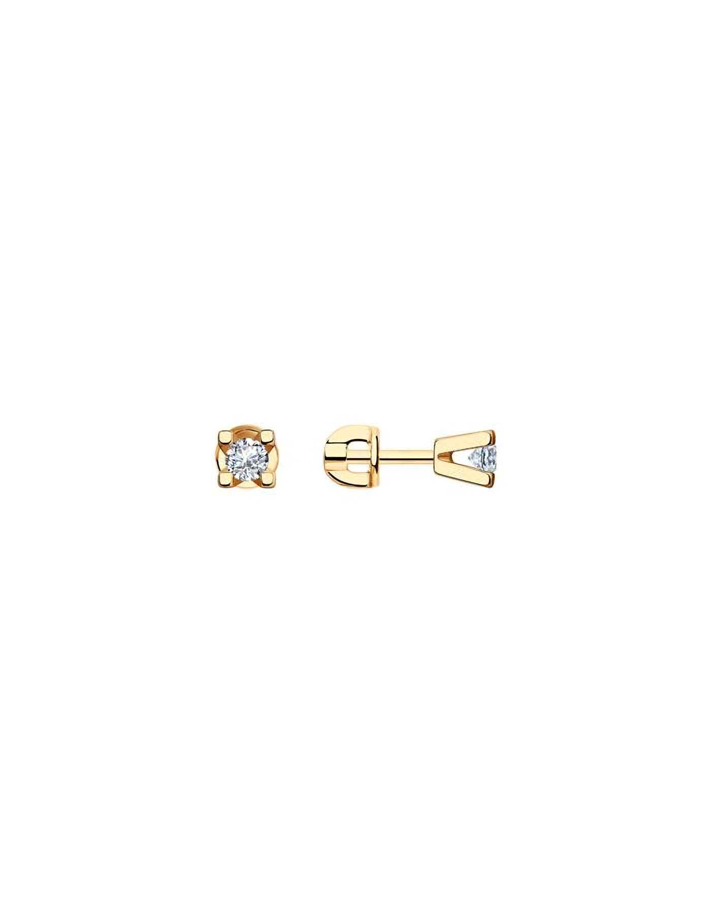 Серьги пусеты, серебро, 925 проба, золочение, фианит