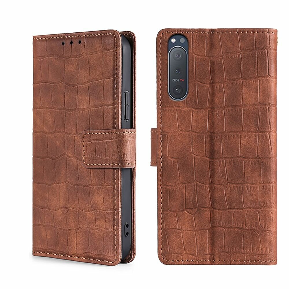 Чехол-книжка MyPads для Sony Xperia 5 II / Сони Xperia 5 II коричневый крокодиловая кожа