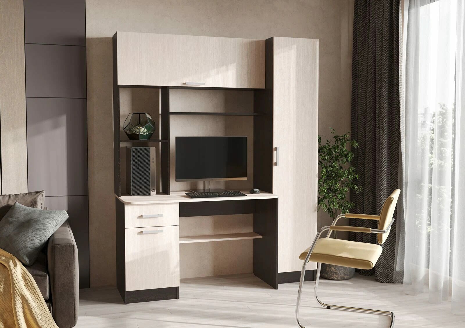 Стол компьютерный №7 с пеналом, венге/белфорт (1600х600х2000)