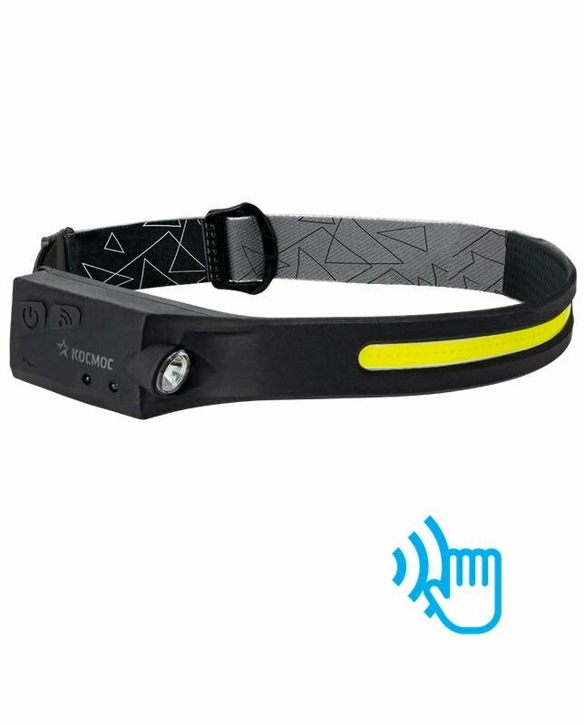 Фонарь аккумуляторный налобный сенсорный 20Вт COB LED+2ВтXPE LED Li-po 102540 1200мА. ч корпус гибкая прорезиненная основа встроенный регулируемый эласт. ремешок USB-шнур type C космос KOC504Lit