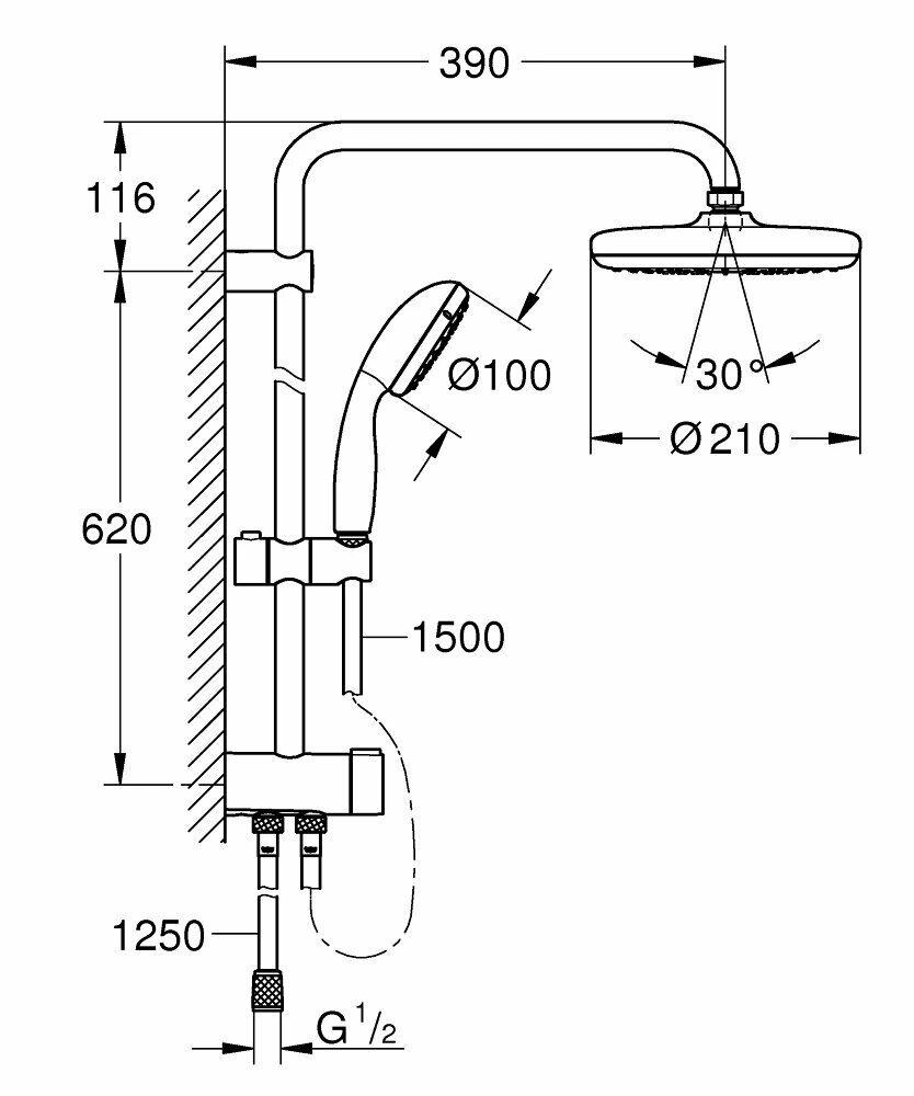 Душевая система Grohe Tempesta System 26381001 без смесителя