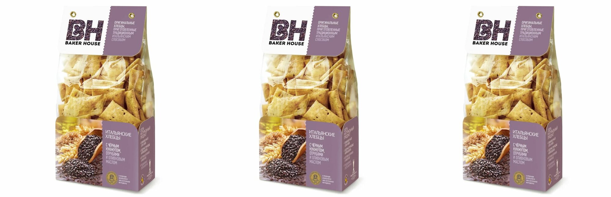 Baker House Хлебцы Итальянские с кунжутом и отрубями,250 г,3 шт