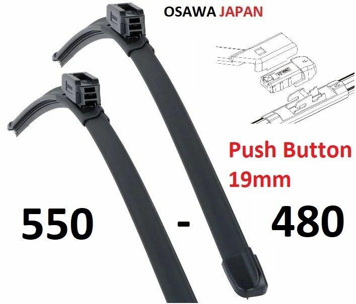Бескаркасные стеклоочистителя Osawa для Seat Ibiza III рестайл (2006-2008) (Push Button 19 мм)