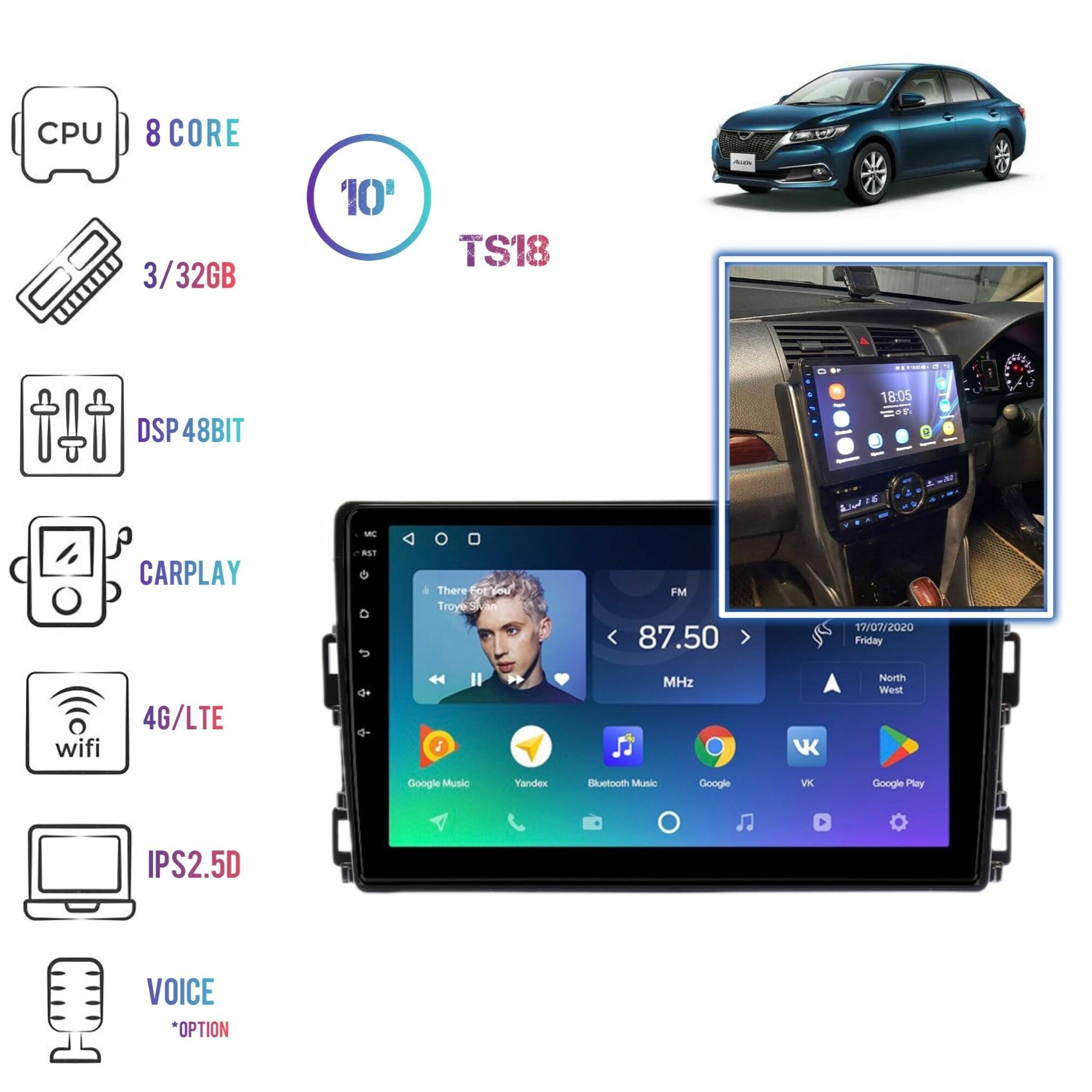 Магнитола XY AUTO TS18, для Toyota Premio Allion 2017+, Android 11, 3+32 Гб