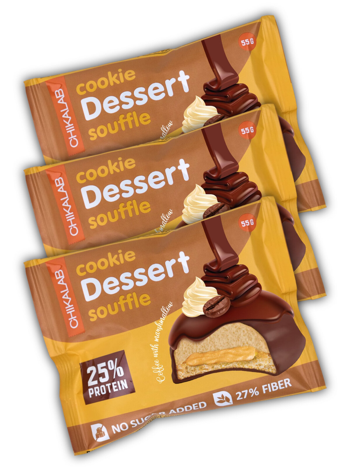 Протеиновый батончик Chikalab Печенье глазированное с начинкой и суфле 3 х 55 г, Кофе с маршмэллоу