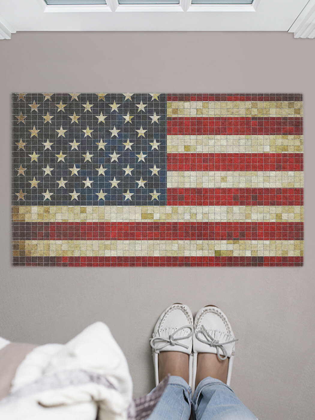 Коврик придверный в прихожую с принтом JoyArty "Мозаичный флаг Америки" 45 на 75 см