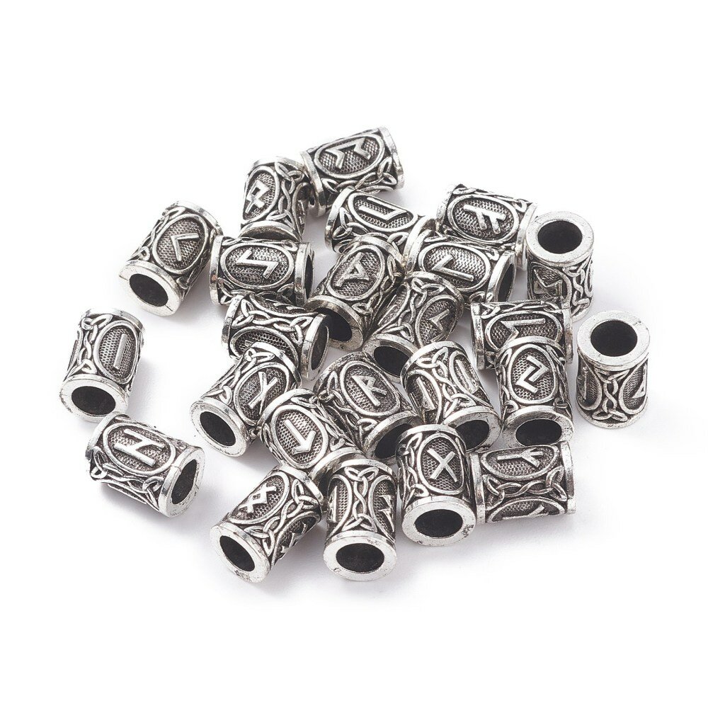 Бусины металлические, 13.5х9.5мм, Руны (Старший Футарк), базовый материал - цинковый сплав, стиль тибетское серебро, 24 шт, набор