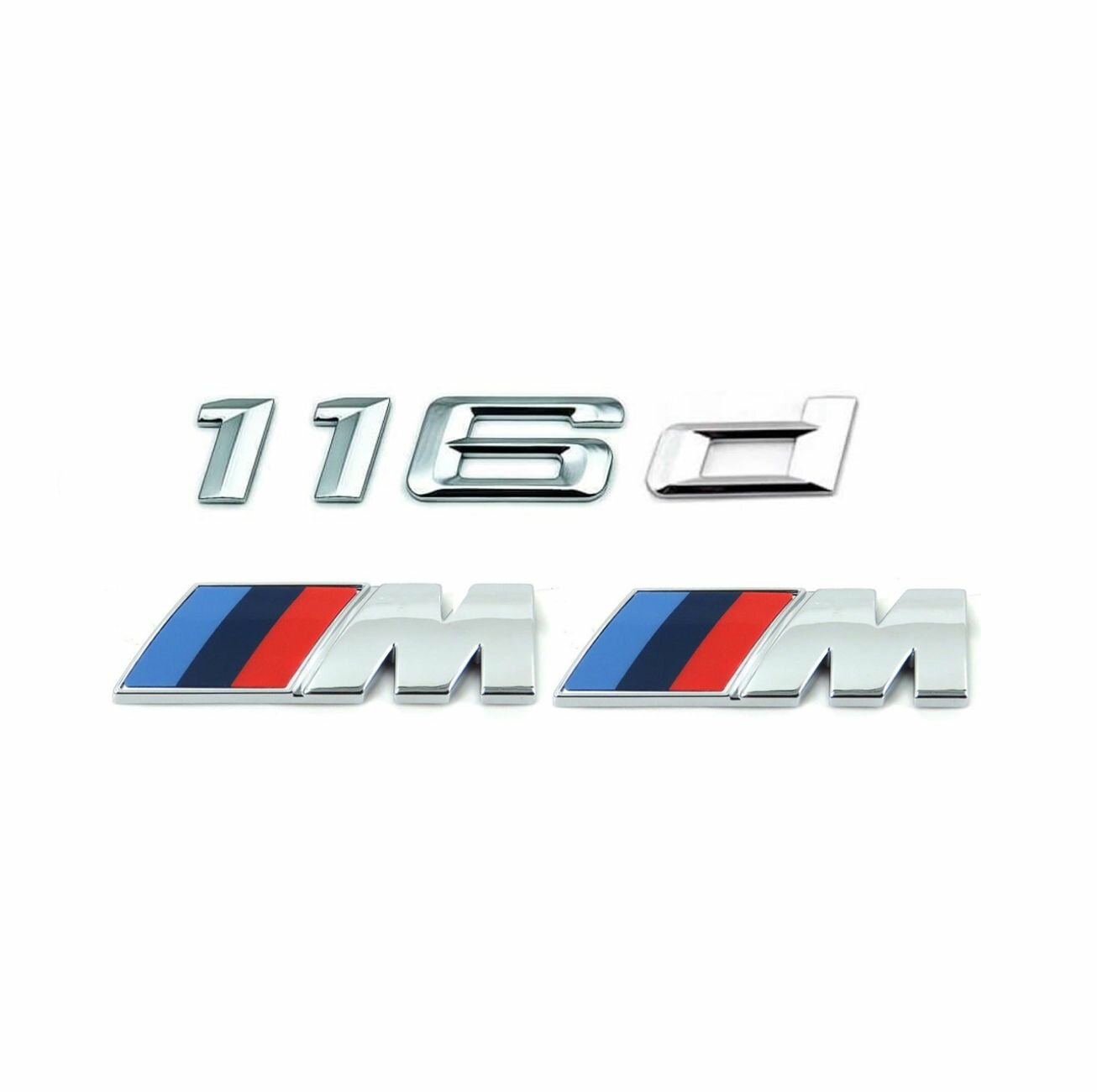 Комплект: шильдик на багажник для BMW 116 d + 2 эмблемы на крыло M-performance хром