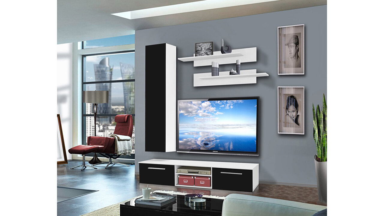 Гостиная 17 Черный 0190 / Белый Фасадный 0101 NEW 180x45x210 см, черный, белый фасадный GOODFORM