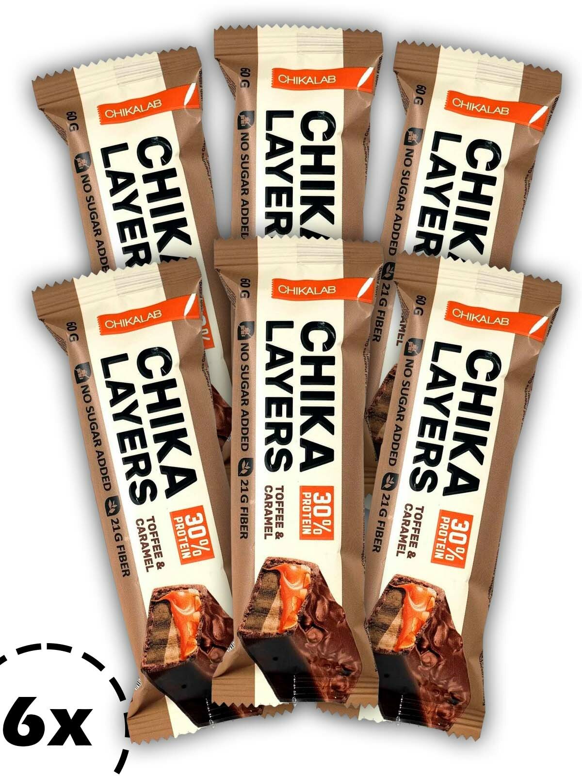 Протеиновый батончик Chikalab Chika Layers 6 х 60 г, Карамель и арахис