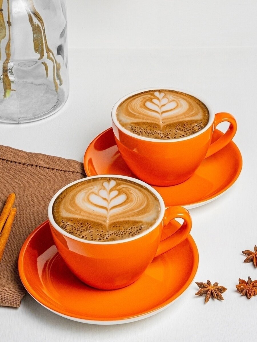 Чайный набор Barista/Кофейный/Чайная пара фарфор/Чашки-кружки с блюдцами 300 мл, 2 пары