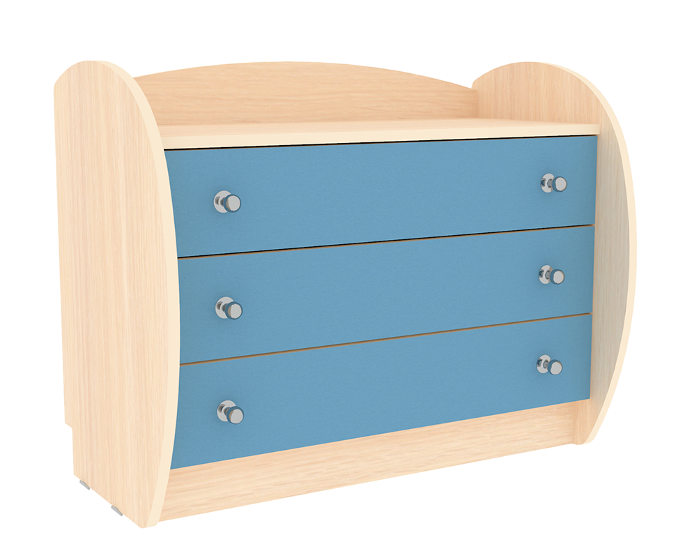 Комод Низкий Дуб Молочный - Светло Синий/Голубой