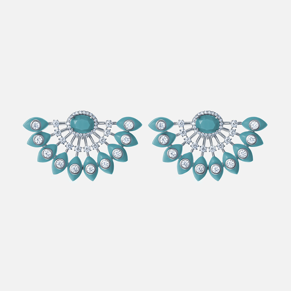 Серьги, серебро, 925 проба, фианит, бирюза, эмаль