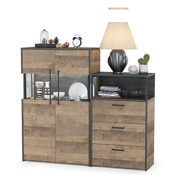 Трувор 13.306 Комод с витриной + 13.307.02 Комод с ящиками, цвет дуб гранж песочный/интра