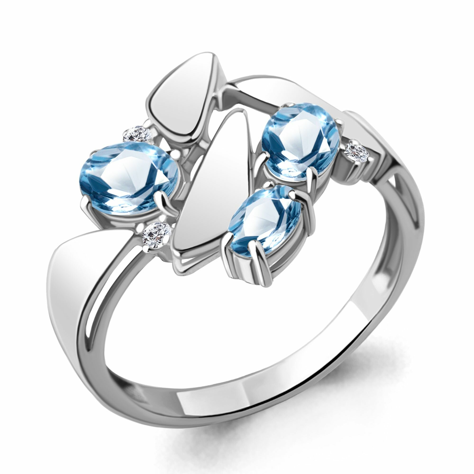 Кольцо, серебро, 925 проба, родирование, фианит, топаз