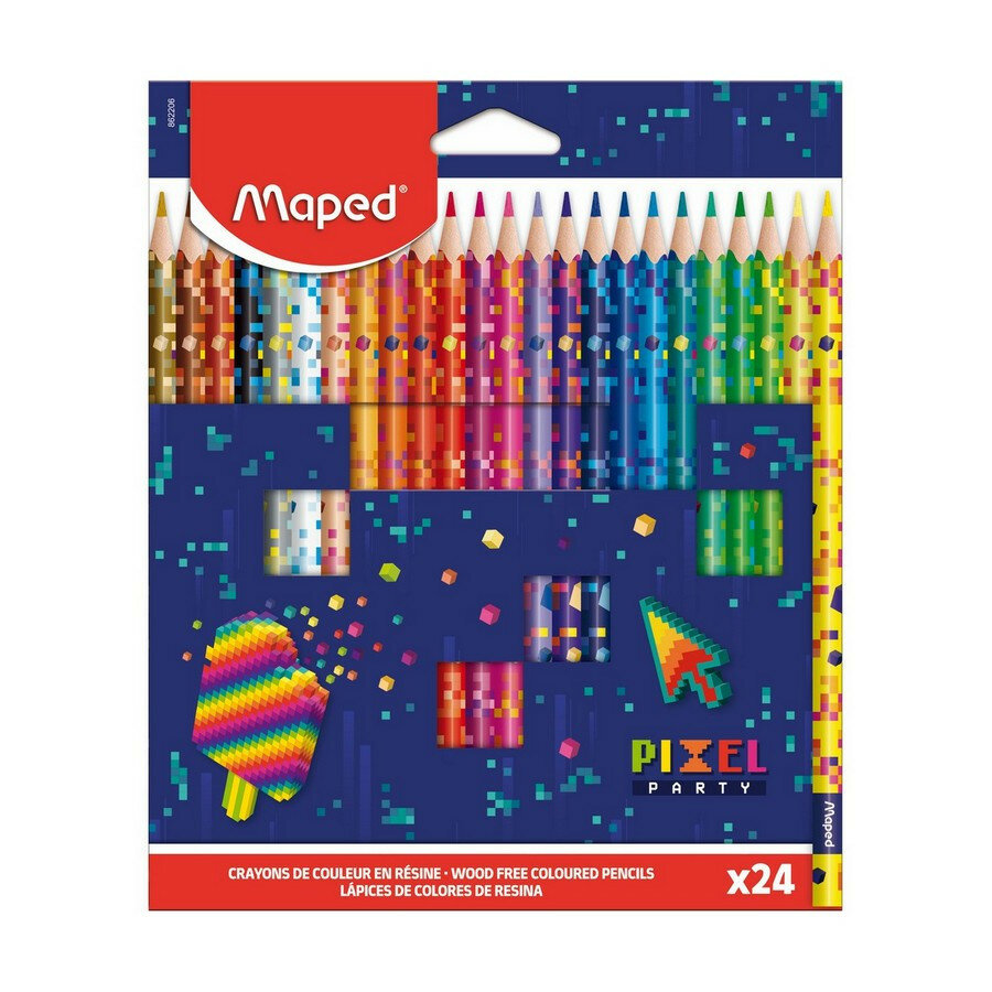Набор цветных карандашей MAPED PIXEL PARTY, пластиковые, треугольные, 24 цвета (MAPED 862206)