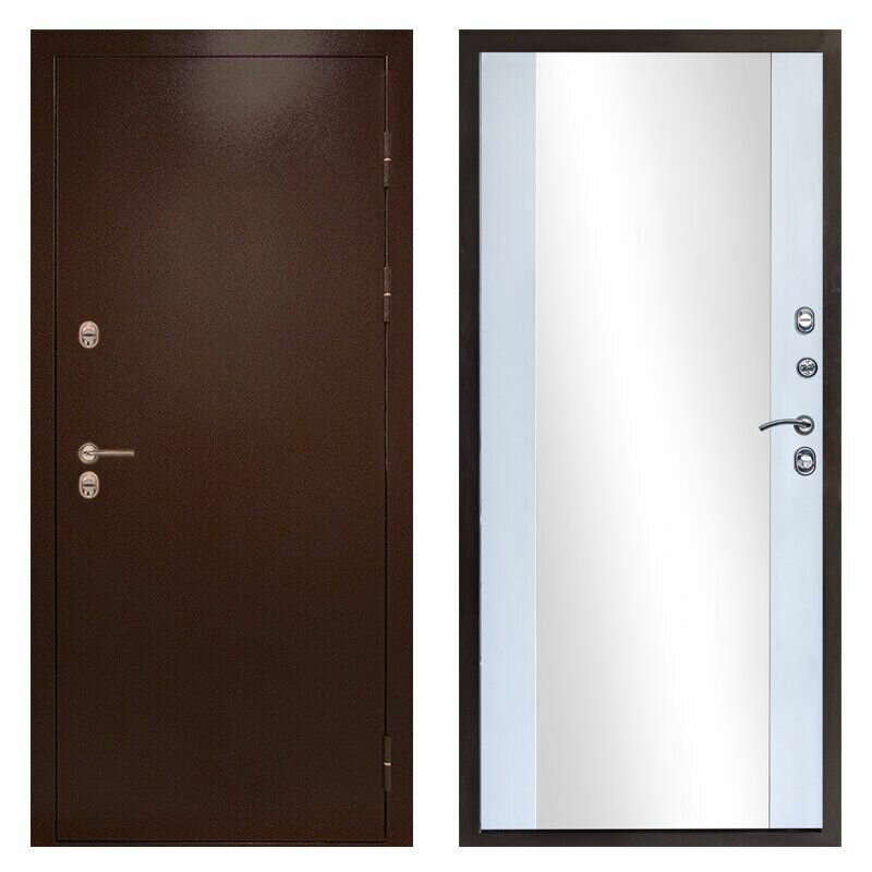 Дверь входная металлическая с терморазрывом Сибирь 3К Зеркало белый софт Paputin's Doors 960 х 2050 мм Левая