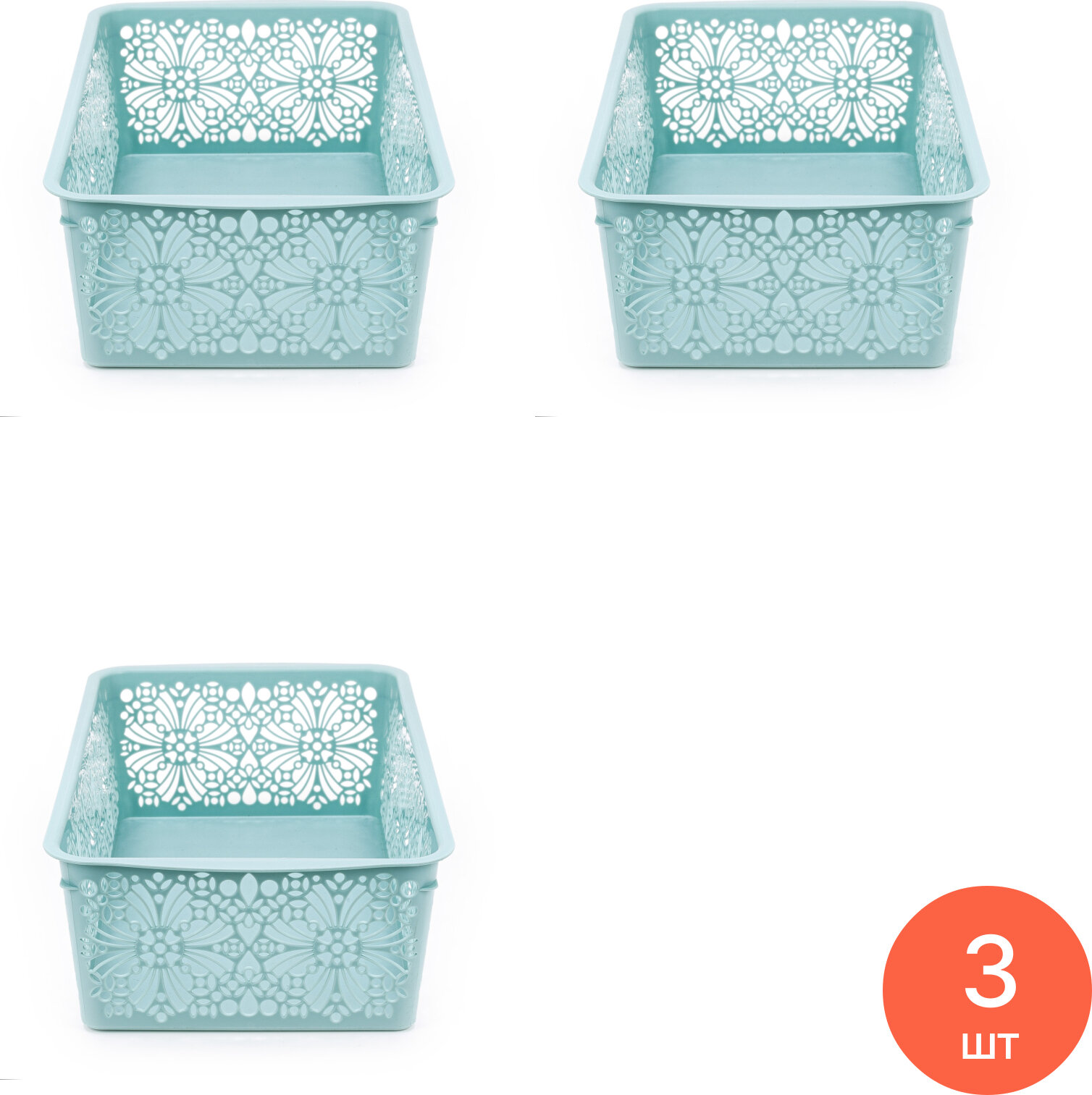 Корзина для хранения Econova FLoral полипропилен светло-зеленая 250х150х75мм (комплект из 3 шт)