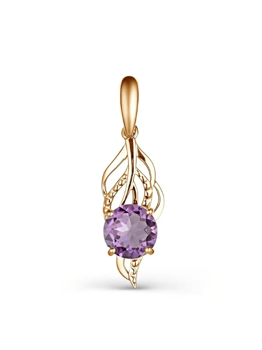 Подвеска, красное золото, 585 проба, аметист, бриллиант