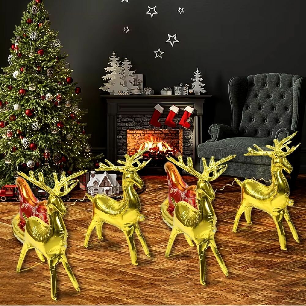 Большое украшение новогоднее олени с санями