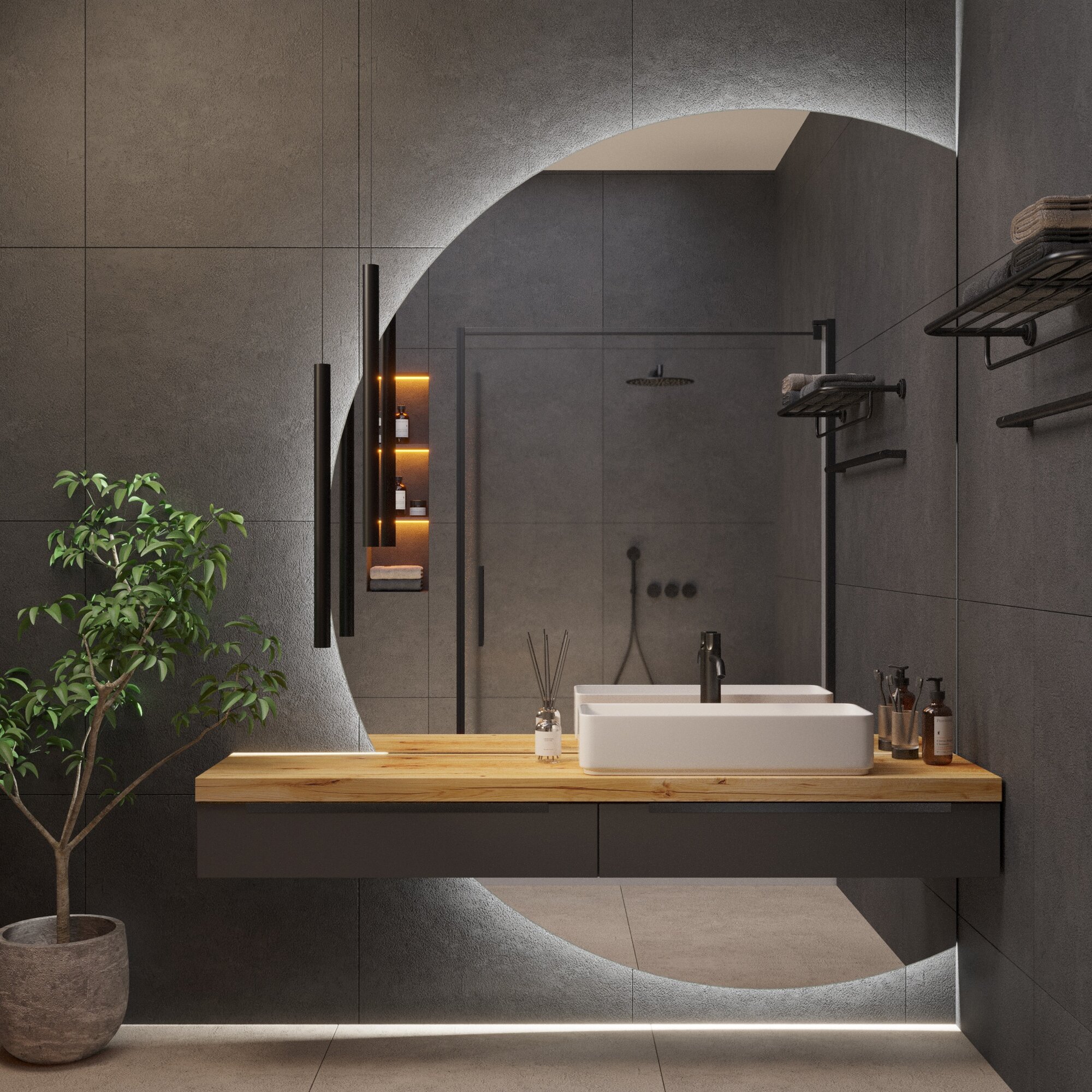 Круглое усеченное зеркало с подсветкой Mideon - Ambilight 2 40x60 см